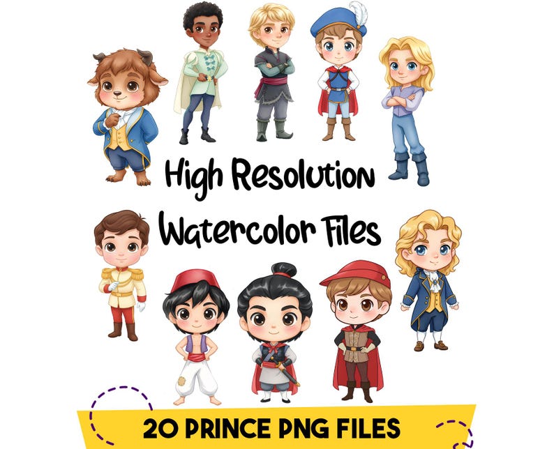Prince Clipart Bundle, Prince Png, Cute Disney Prince Clipart, Instant ...