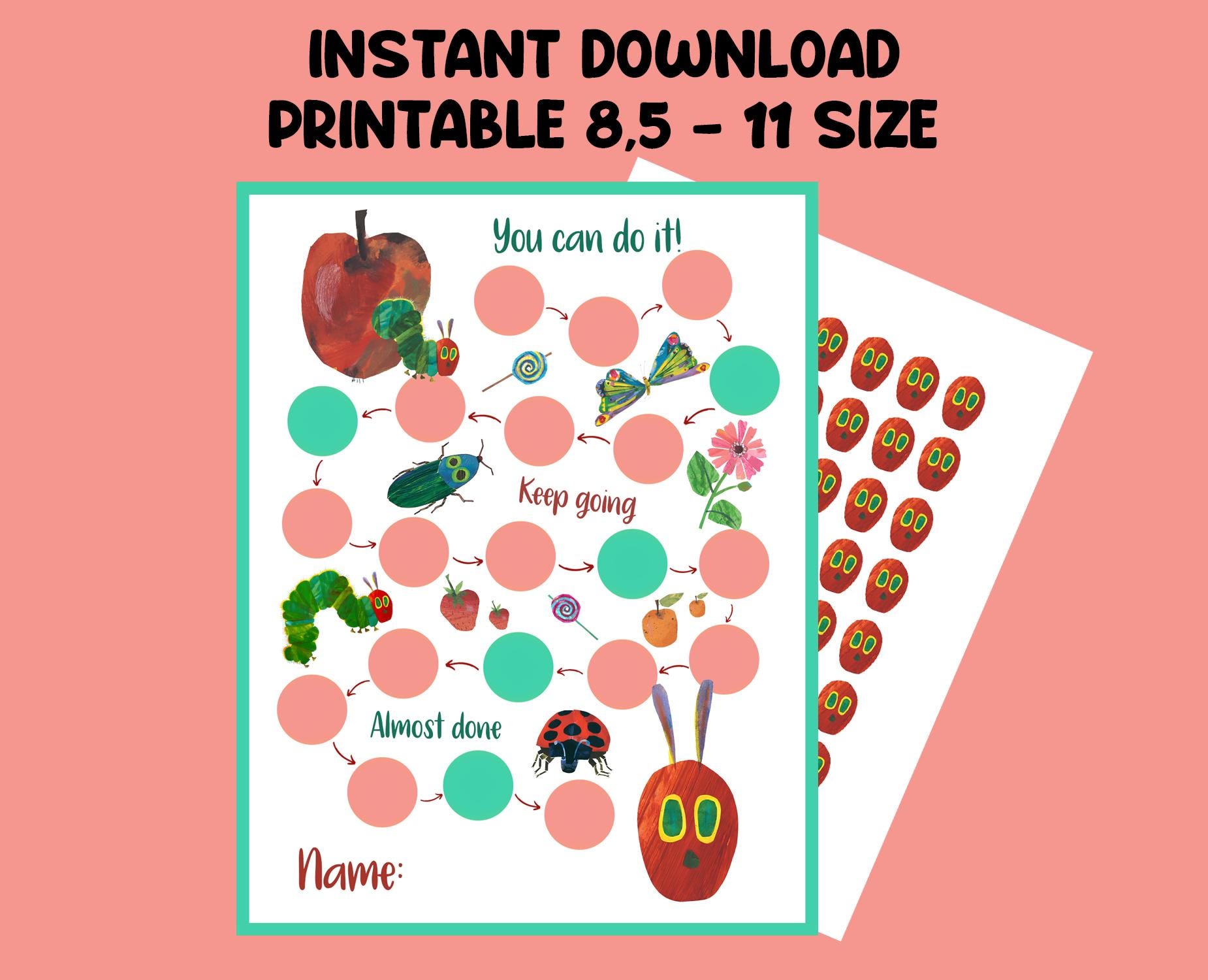 Very Hungry Caterpillar Reward Chart for Kids, Behaviour Chart, Instant ...