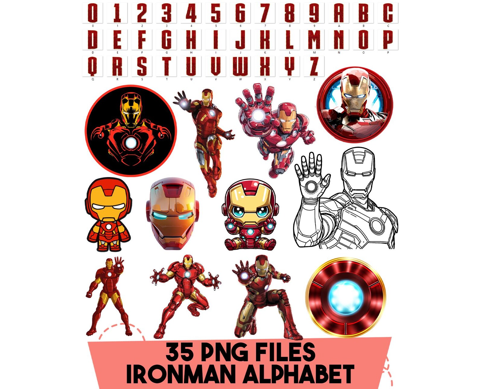 Iron Man Alphabet & Numbers Clipart: 35 PNG Files - Digital Download - Etsy
