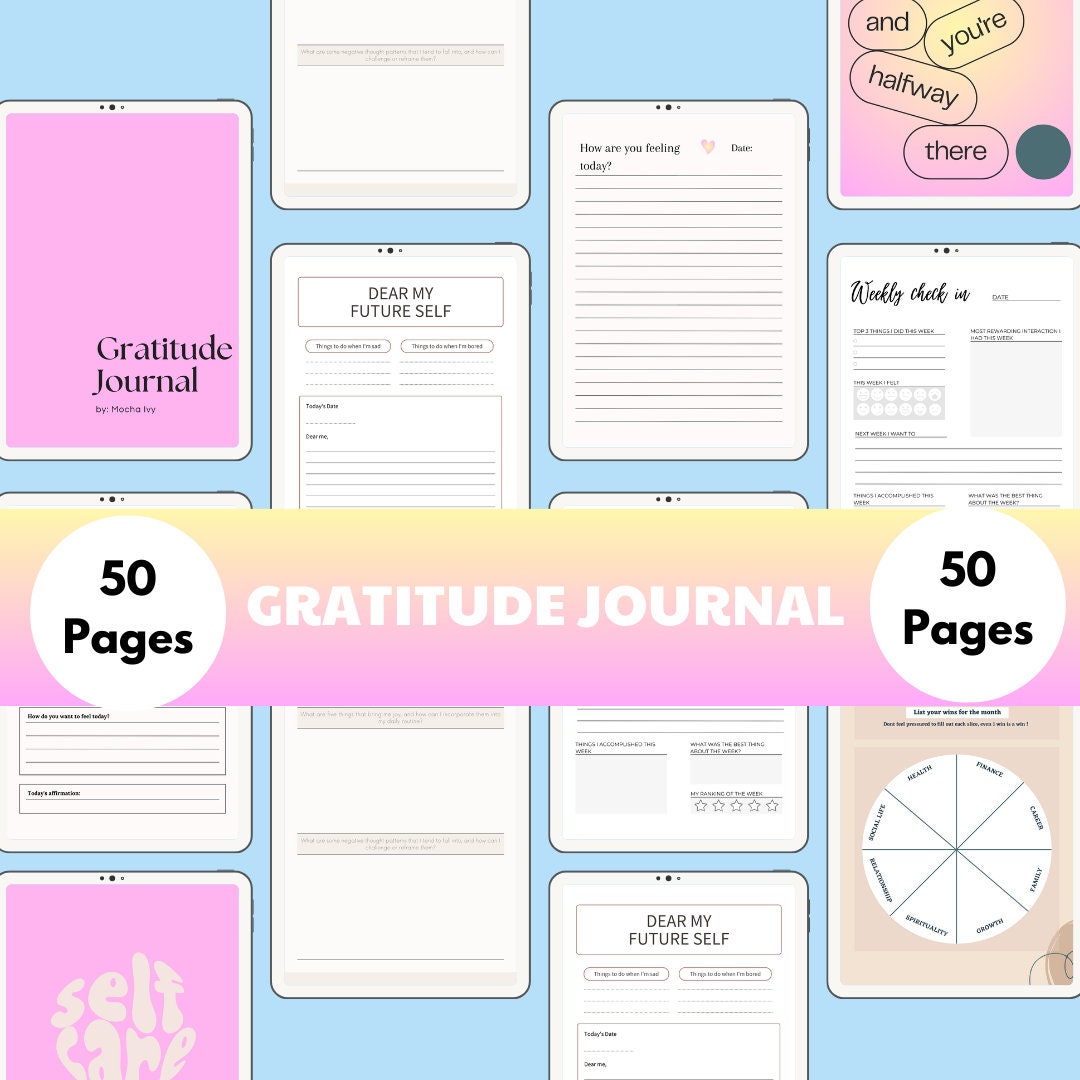 Gratitude Journal Printable Bundle, Daily Mental Health Planner, Adhd ...