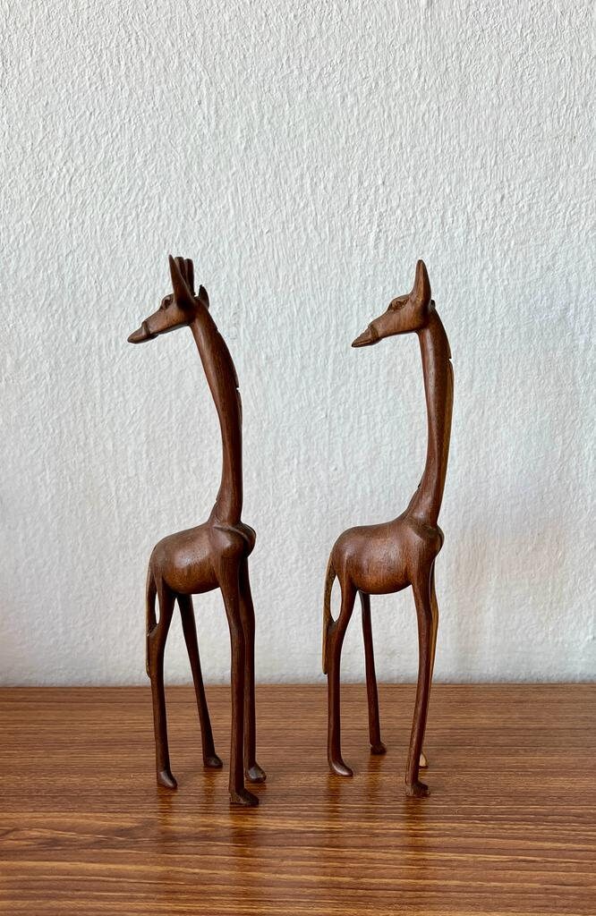 African Hand-carved Wood Sculpture, Vintage Old Wooden Twin Graffe ...