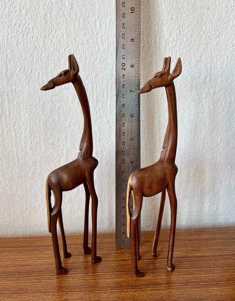 African Hand-carved Wood Sculpture, Vintage Old Wooden Twin Graffe ...
