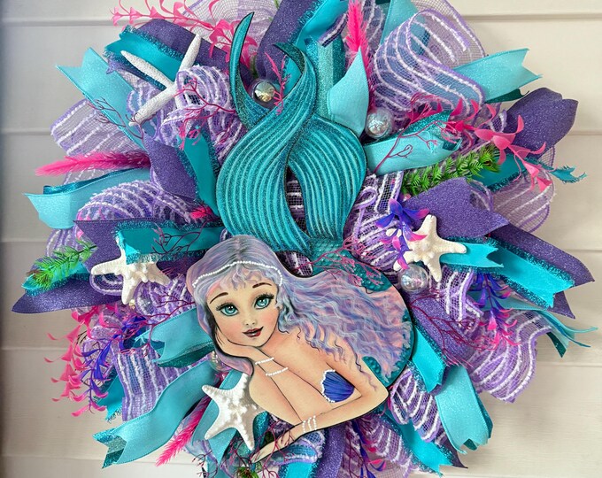 Mermaid Wreath-ocean Inspired Coastal Wall Decor With Seashells ...