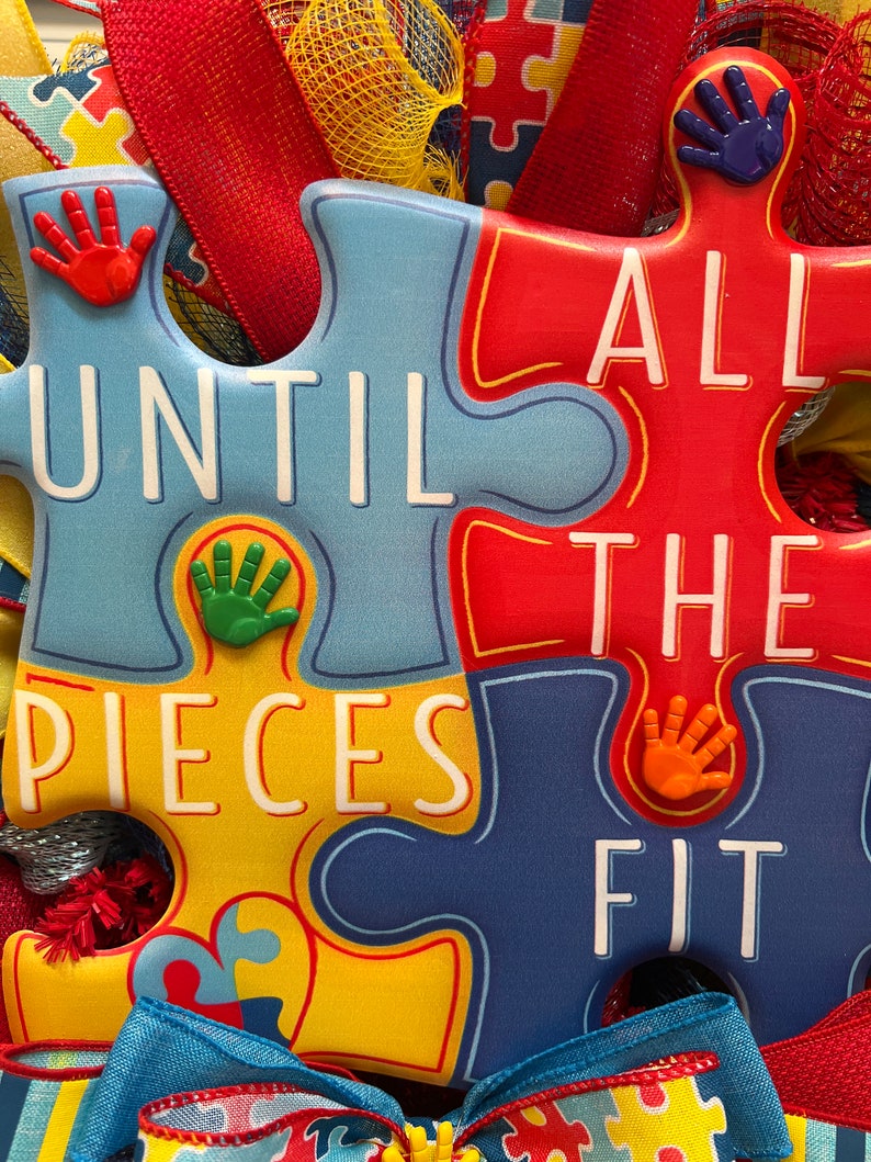 Autism Wreath, Until All the Pieces Fit Wreath, Puzzle Autism Wreath ...