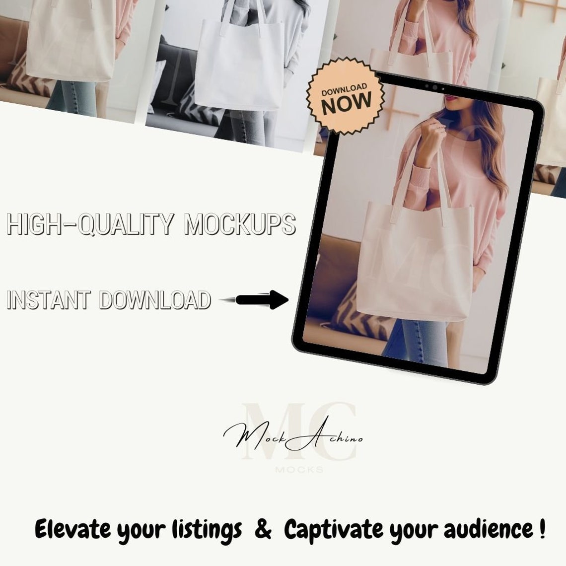 Canvas Tote Bag Mockup, Natural Tote Bag Mockup, Retro Totebag, Aop ...