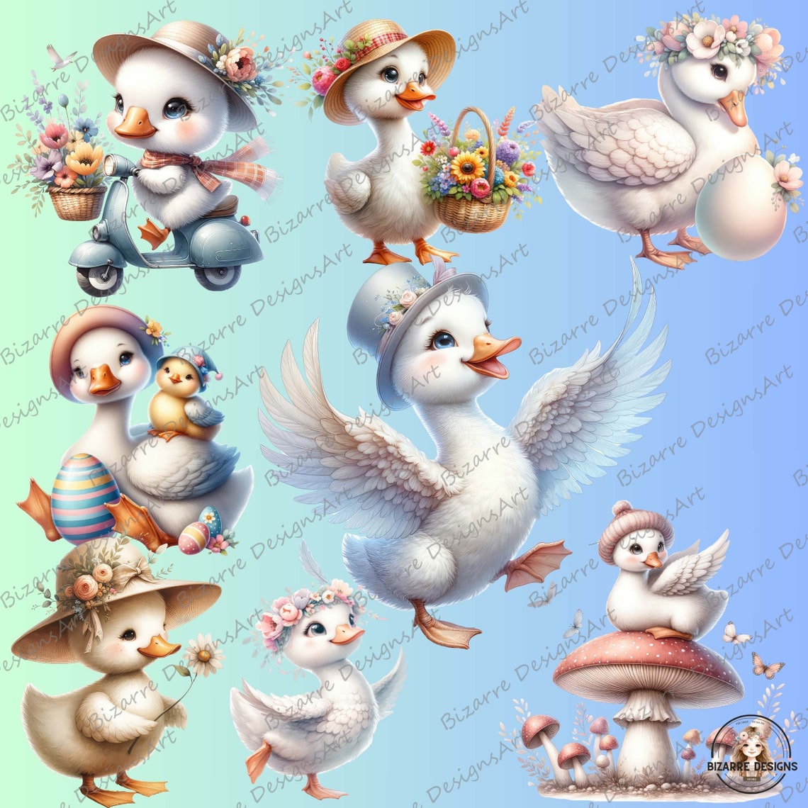 Watercolor Cute Goose Clipart, Animal Clipart, 20 Goose PNG, Clipart ...