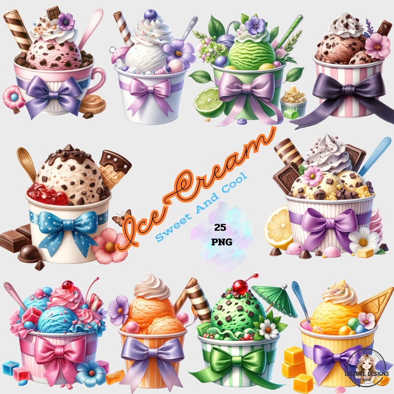 Ice Cream Clipart, Ice Cream Summer Clipart,25 PNG Delicious Ice Cream ...
