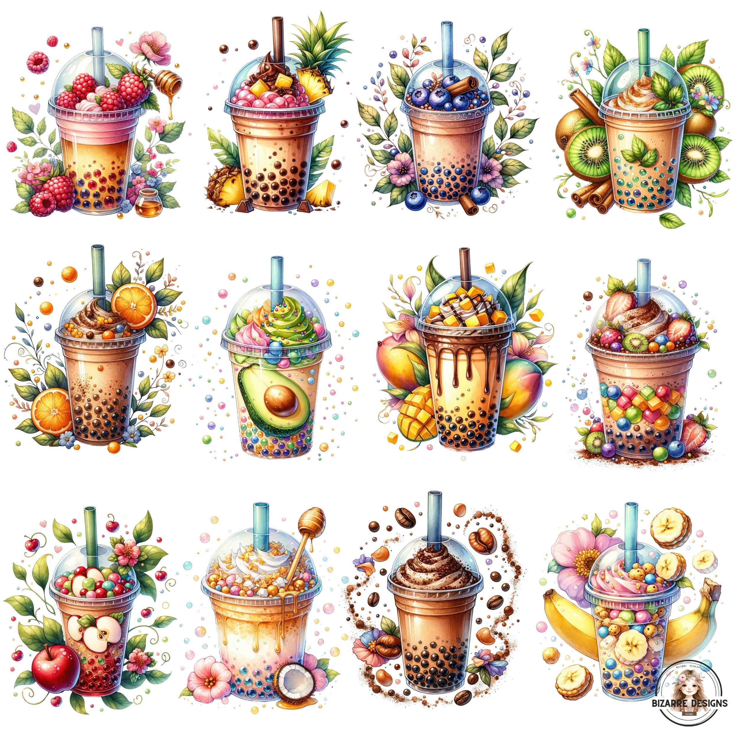 Bubble Tea Kawaii Clipart, Cute Bubble Tea Clipart, Boba Tea Clipart ...