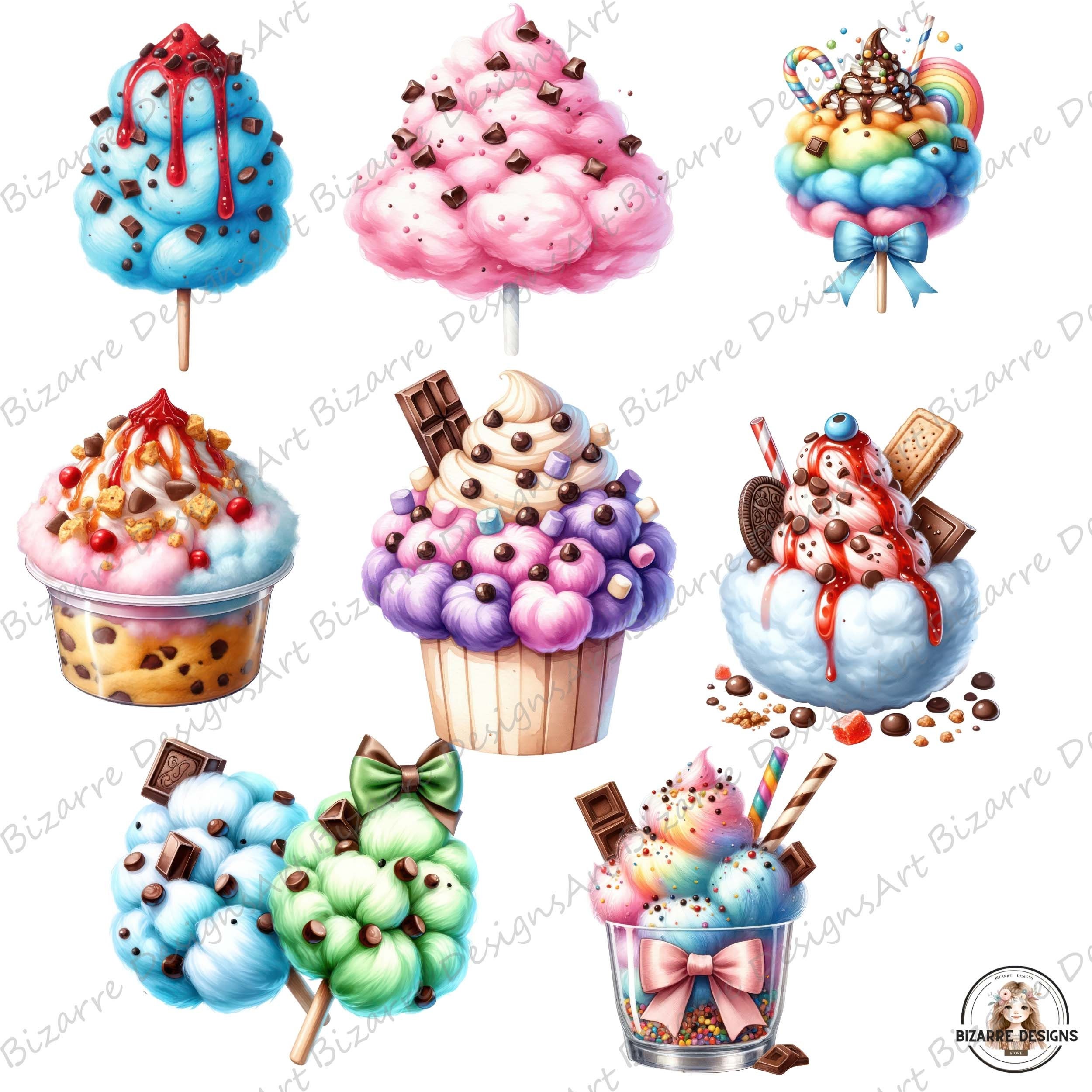 Cotton Candy Clipart, Sweets Clipart, Watercolor Cotton Candy, Cakes ...