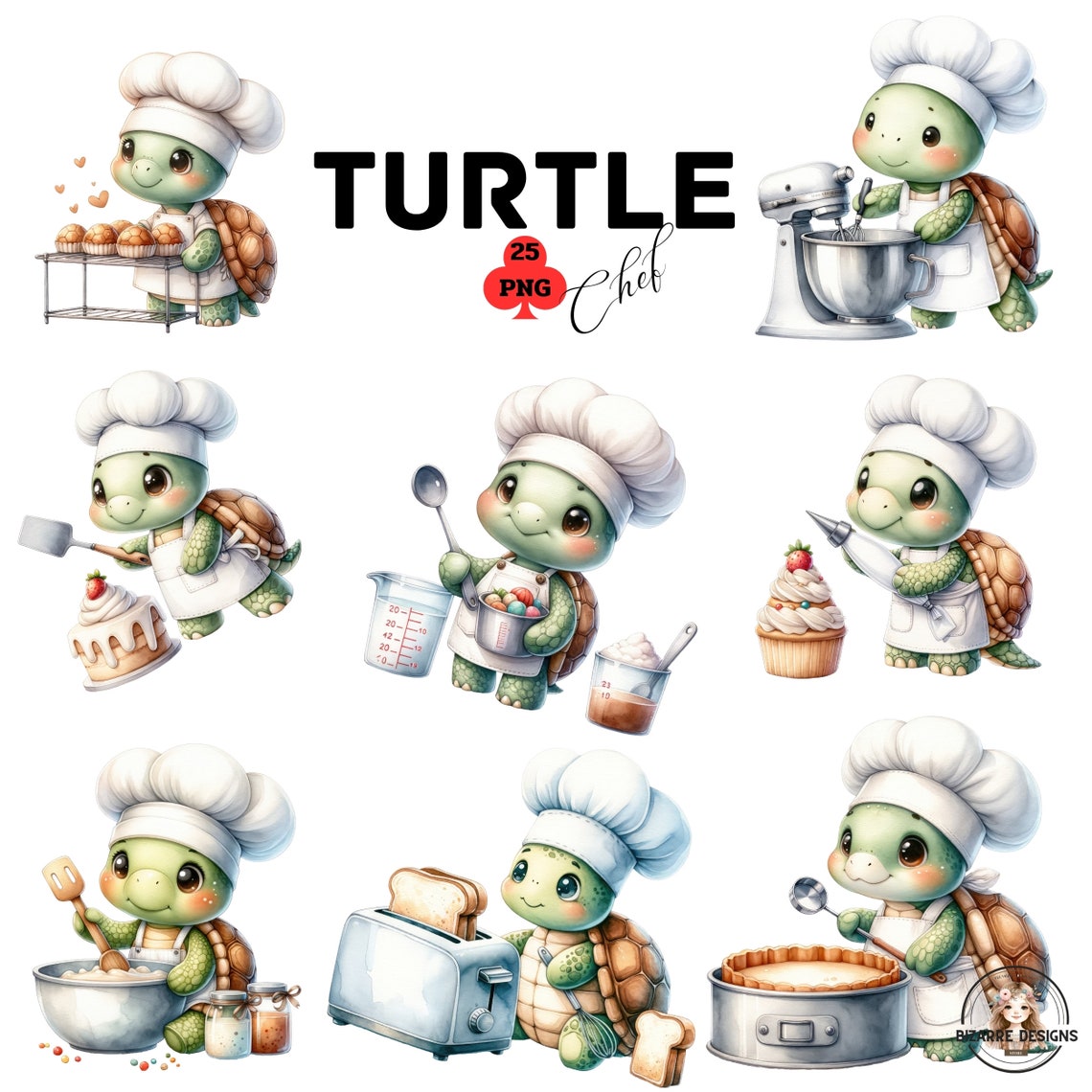 Turtle Chef Clipart, Adorable Turtle Cooking Pngs Collection, for ...