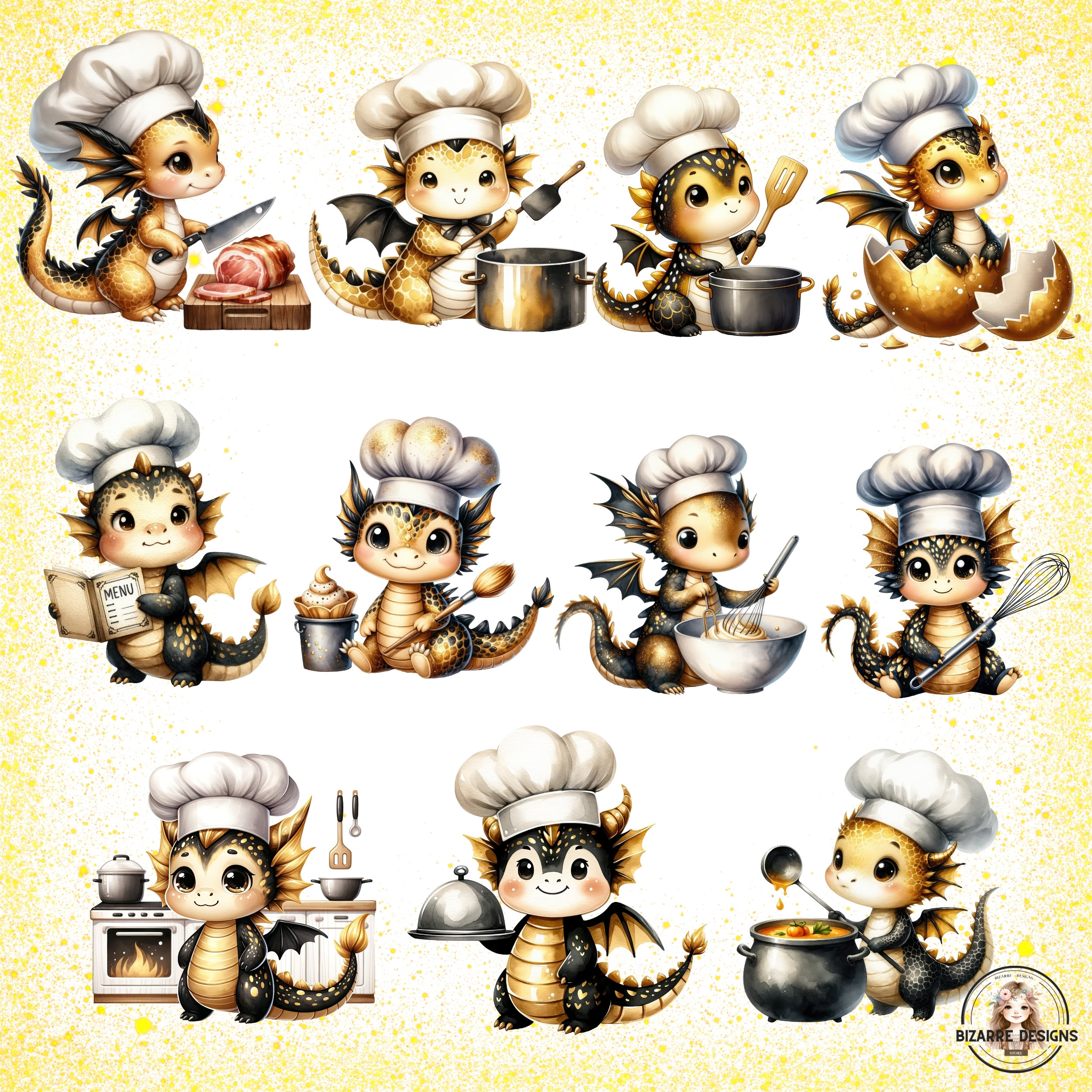 Dragon Chef Clipart, Adorable Dragon Cooking Pngs Collection, for ...