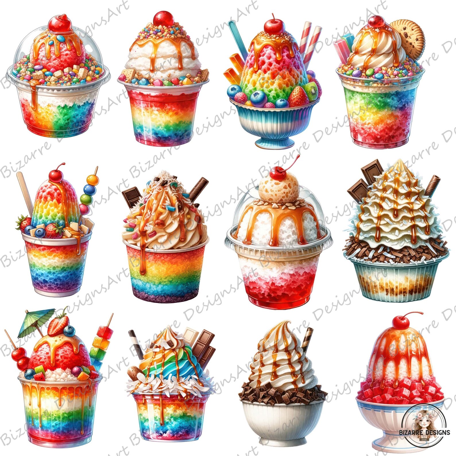 Shaved Ice Clipart, Colorful Shaved Ice Clipart Bundle, 20 High-quality ...