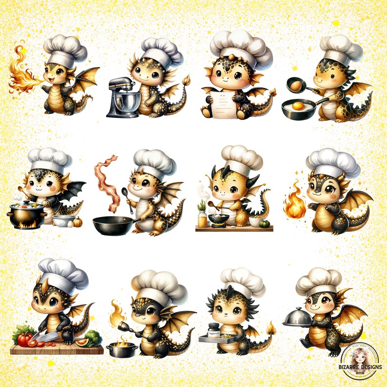 Dragon Chef Clipart, Adorable Dragon Cooking Pngs Collection, for ...
