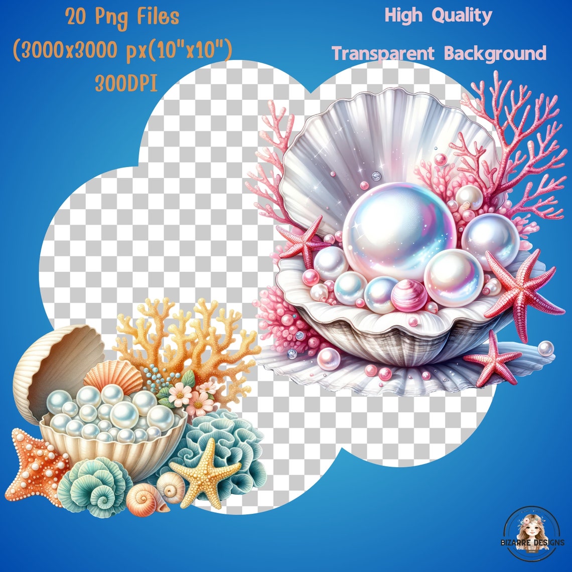 Sea Shells Pearls Clipart, Seashell Clipart, 20 Seashell High Quality ...