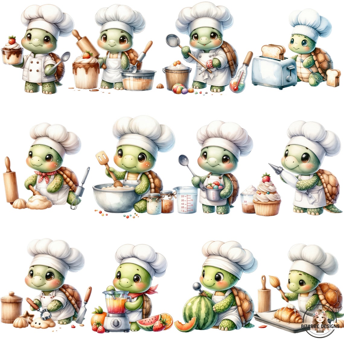 Turtle Chef Clipart, Adorable Turtle Cooking Pngs Collection, for ...