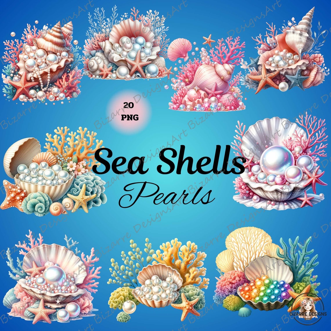 Sea Shells Pearls Clipart, Seashell Clipart, 20 Seashell High Quality ...