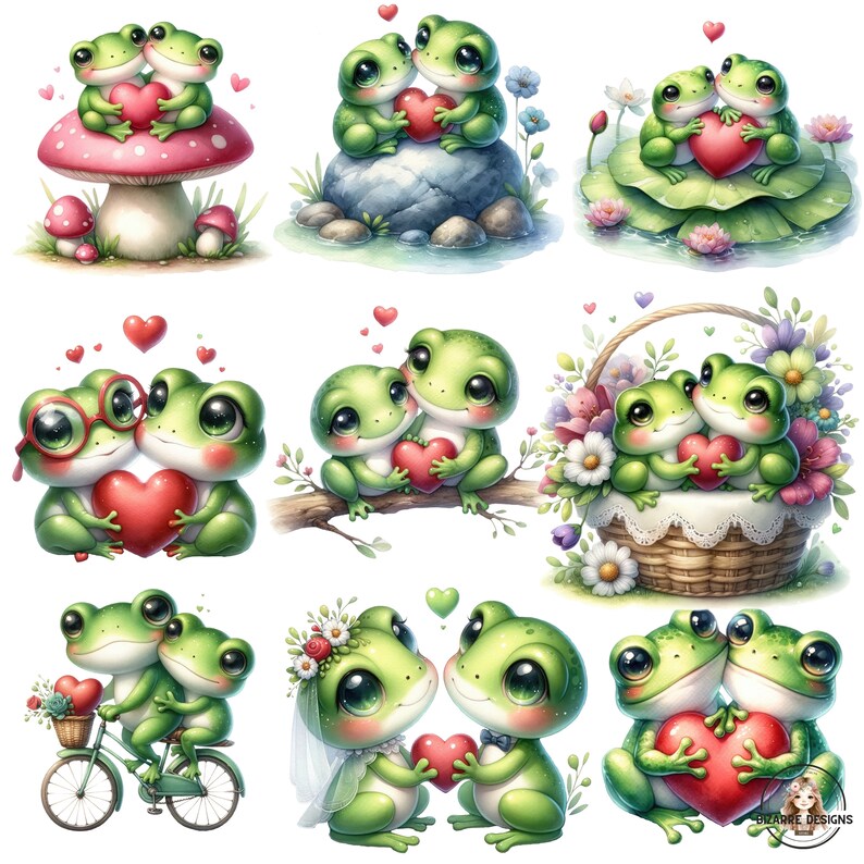 Couple Frog Clipart,watercolor Sublimation Clipart Bundle,cute Frog Png ...