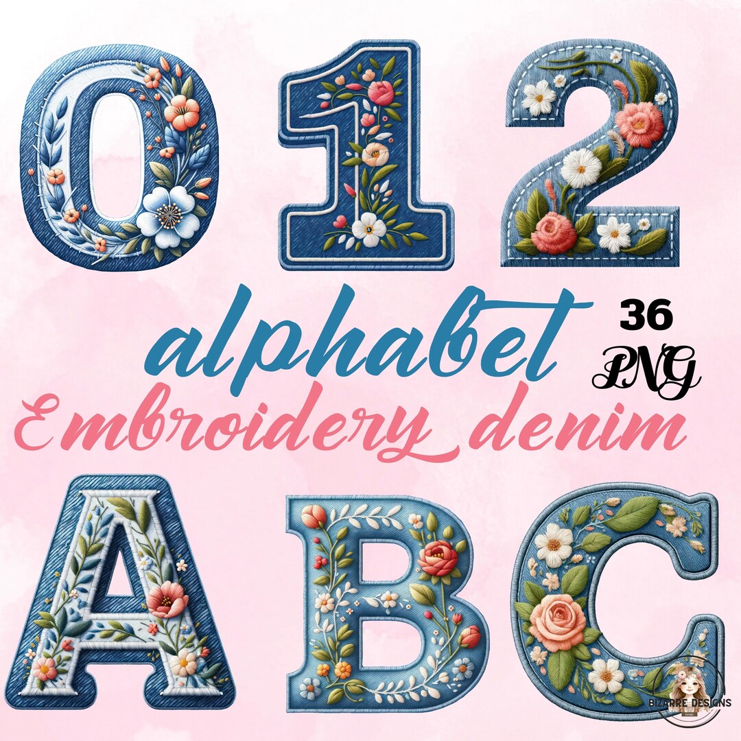 Embroidery Denim Alphabet Clipart, Denim Alphabet, Denim Clipart ...