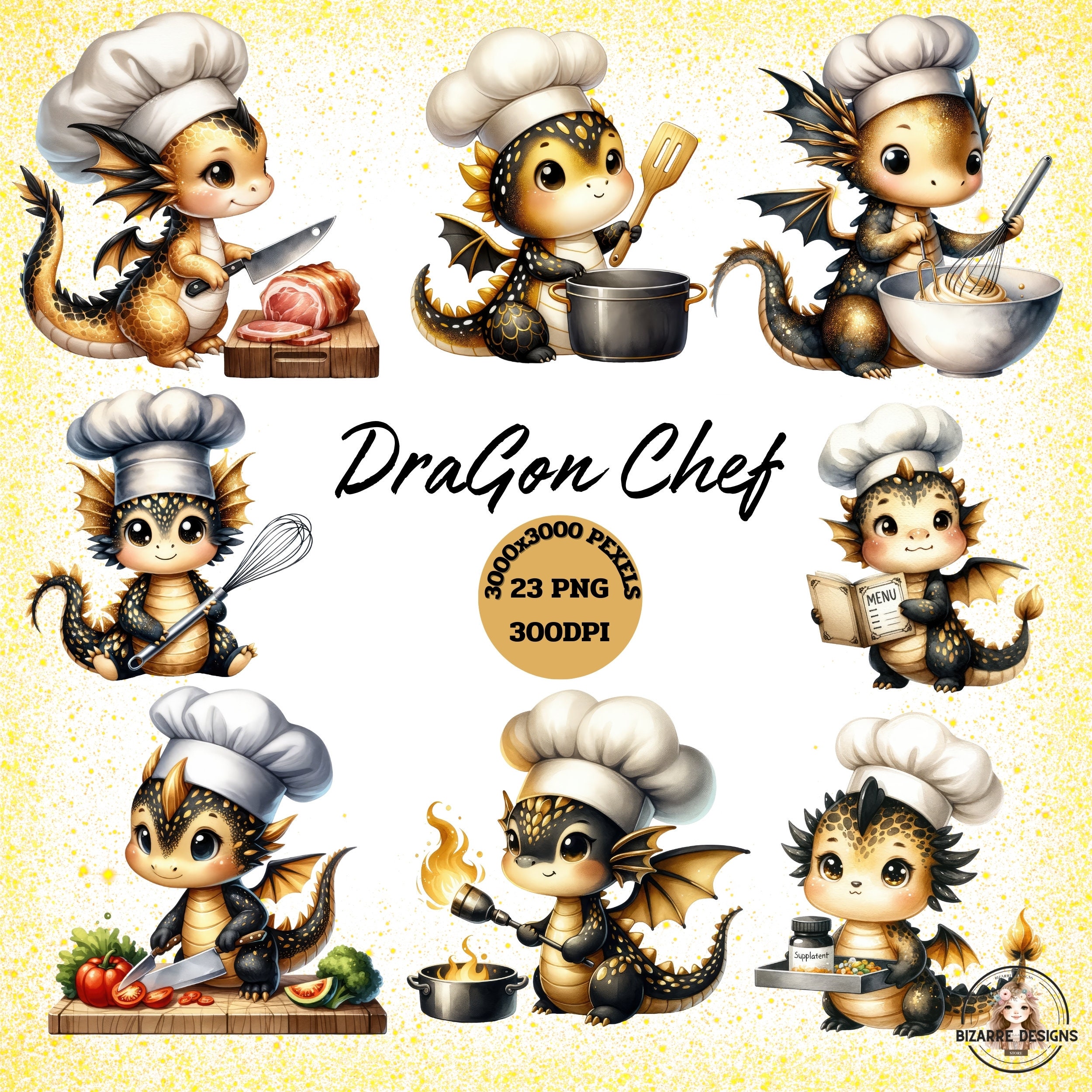 Dragon Chef Clipart, Adorable Dragon Cooking Pngs Collection, for ...
