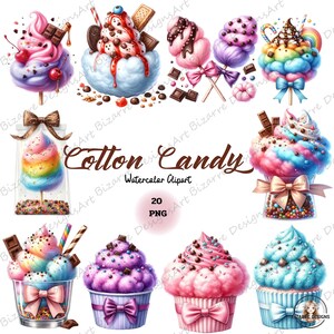 Cotton Candy Clipart, Sweets Clipart, Watercolor Cotton Candy, Cakes ...