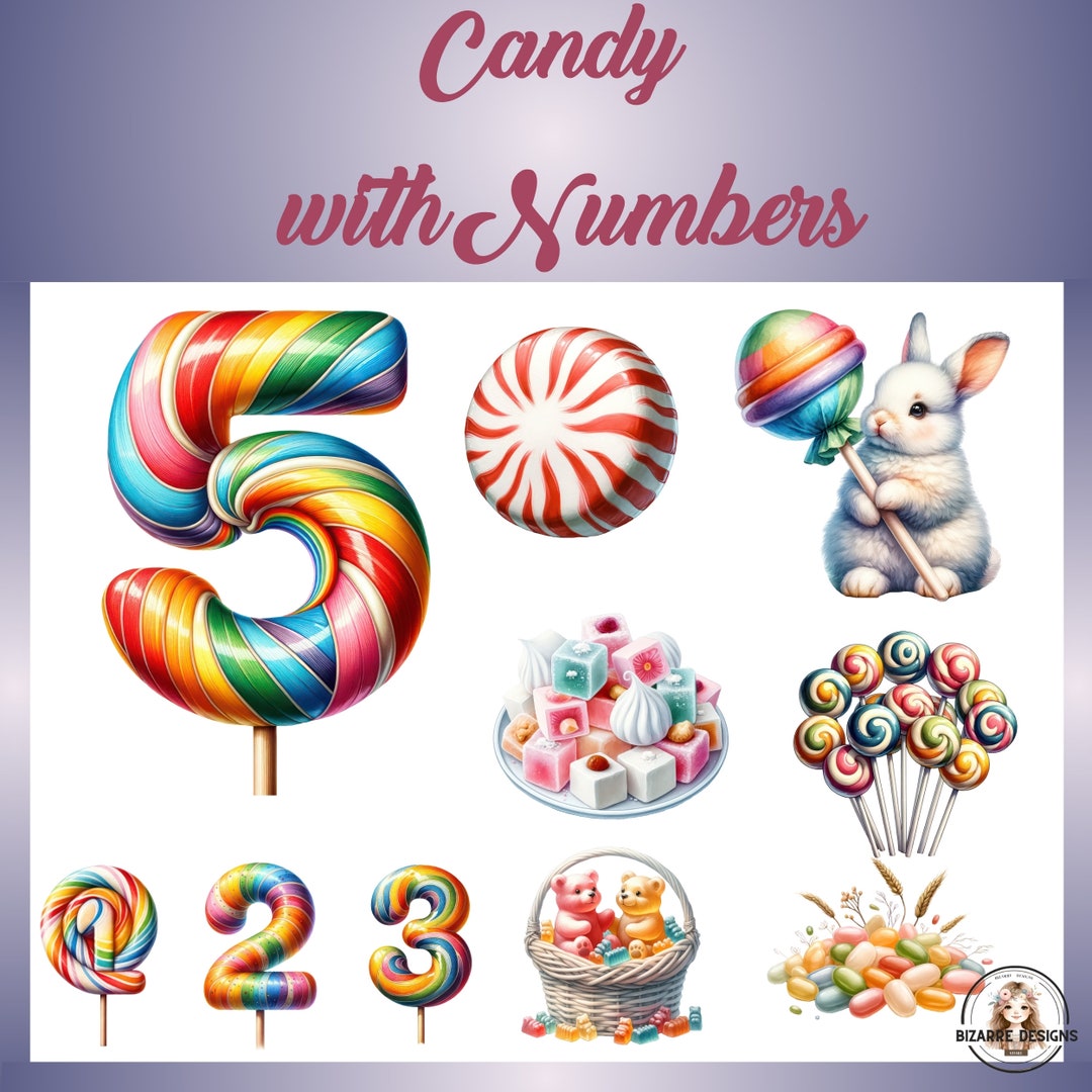 Candy Clipart,lollipop Clipart, Candy PNG, Number Candy,rainbow Candy ...