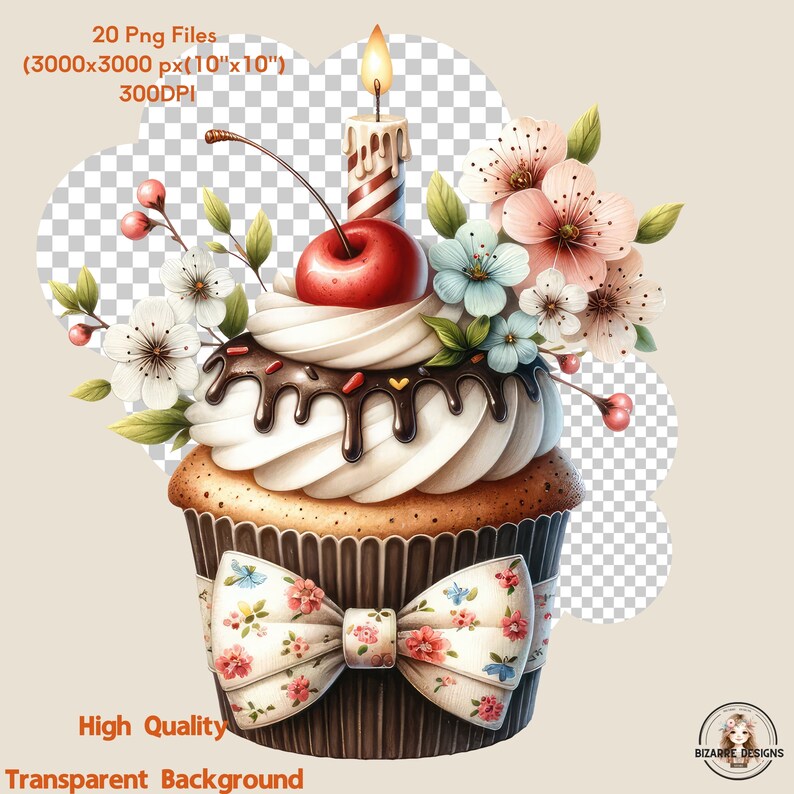 Birthday Cupcake Clipart Bundle,spring Flowers Cupcake,20 High Quality ...