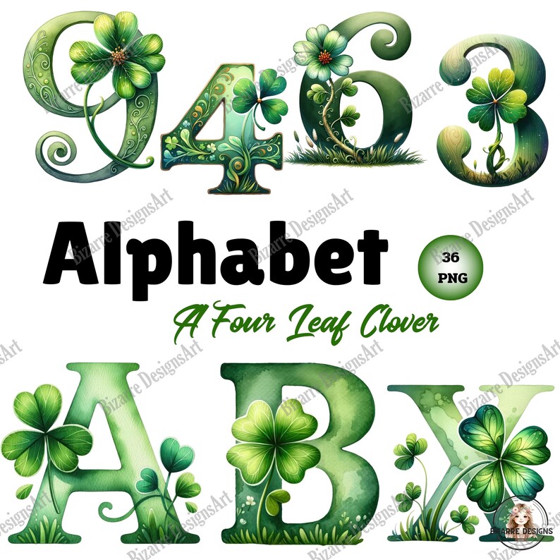 St. Patrick's Day Clipart, Alphabet A - Z a Four-leaf Clover ...