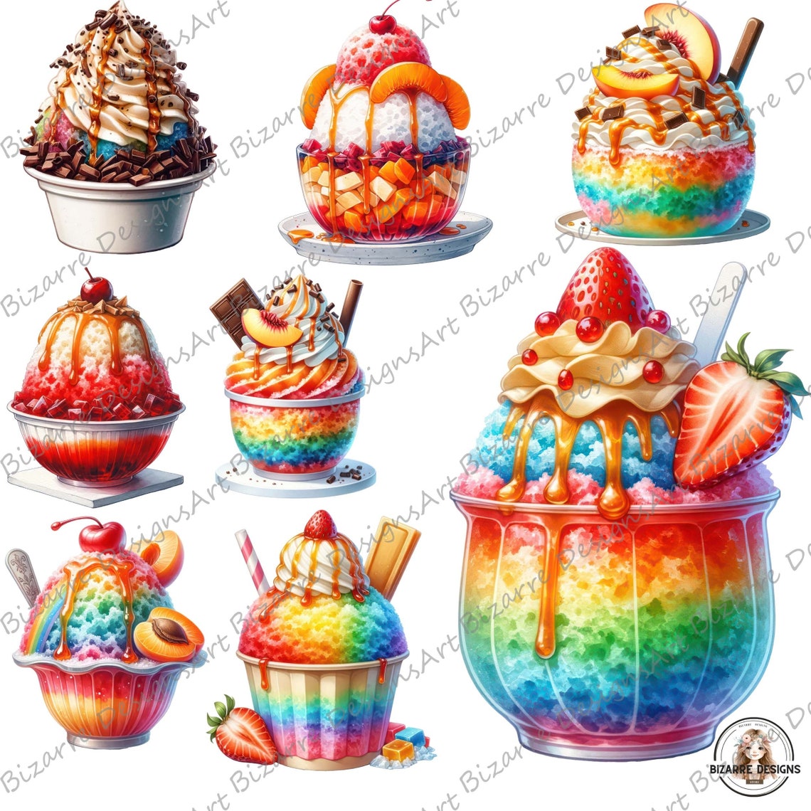 Shaved Ice Clipart, Colorful Shaved Ice Clipart Bundle, 20 High-quality ...
