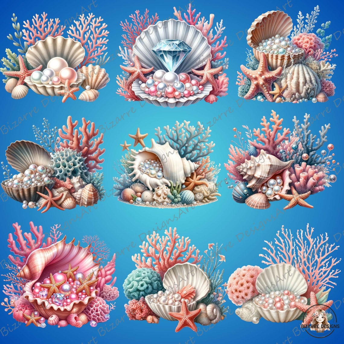 Sea Shells Pearls Clipart, Seashell Clipart, 20 Seashell High Quality ...