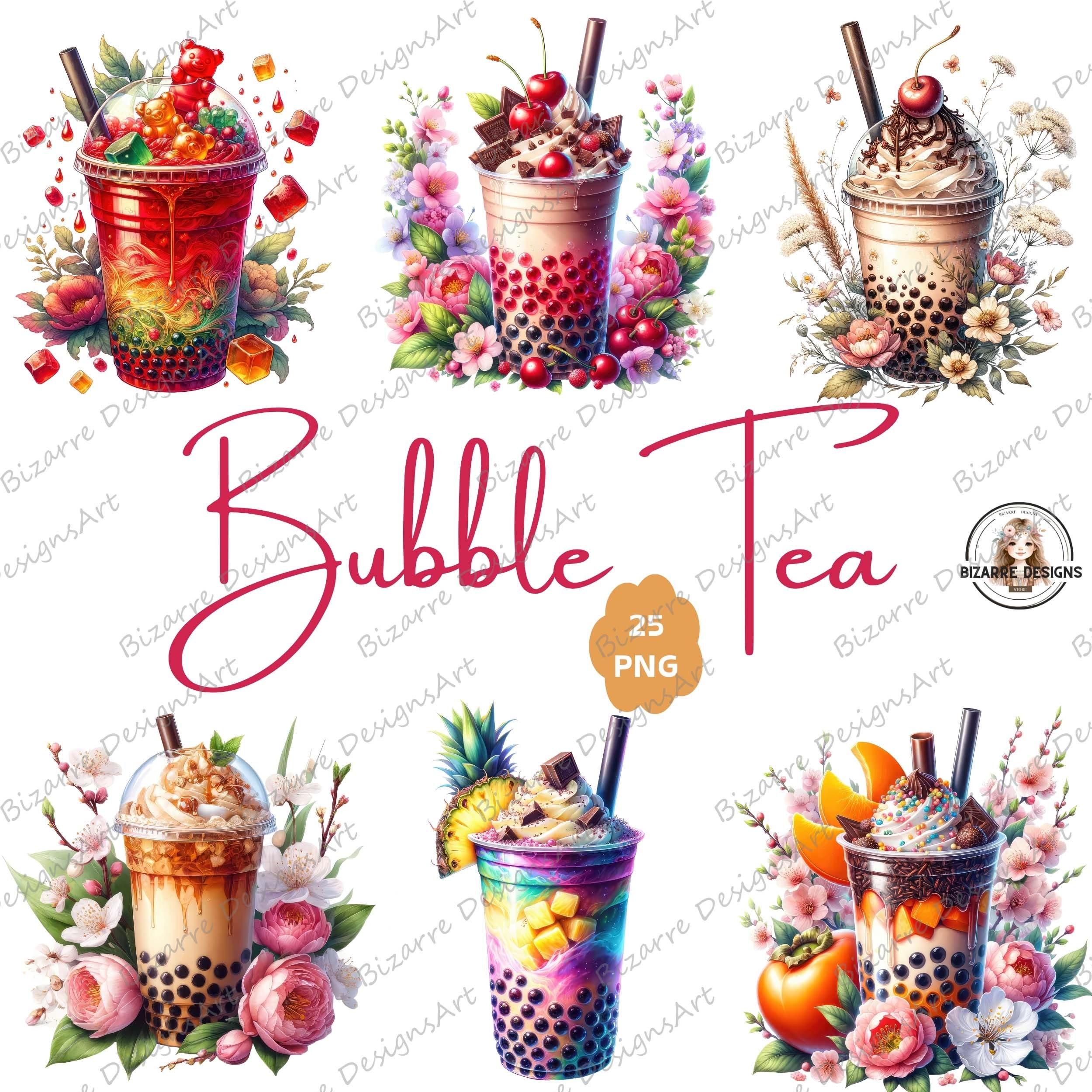 Bubble Tea Clipart, Summer Bubble Tea Clipart, Boba Tea Clipart, Fruits ...