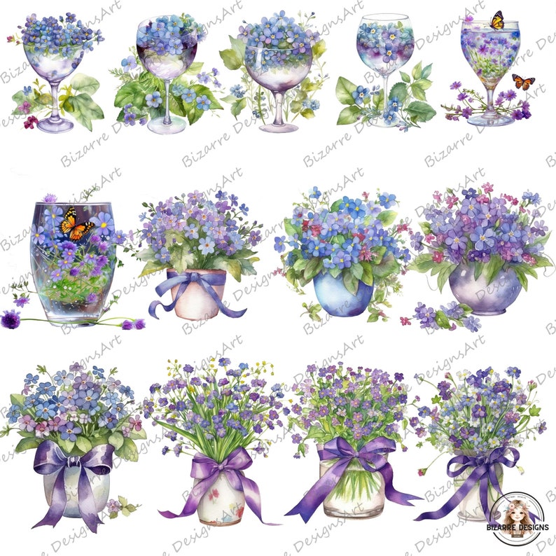 Forget Me Not Clipart, Forget Me Not Png, Watercolor Floral Border ...