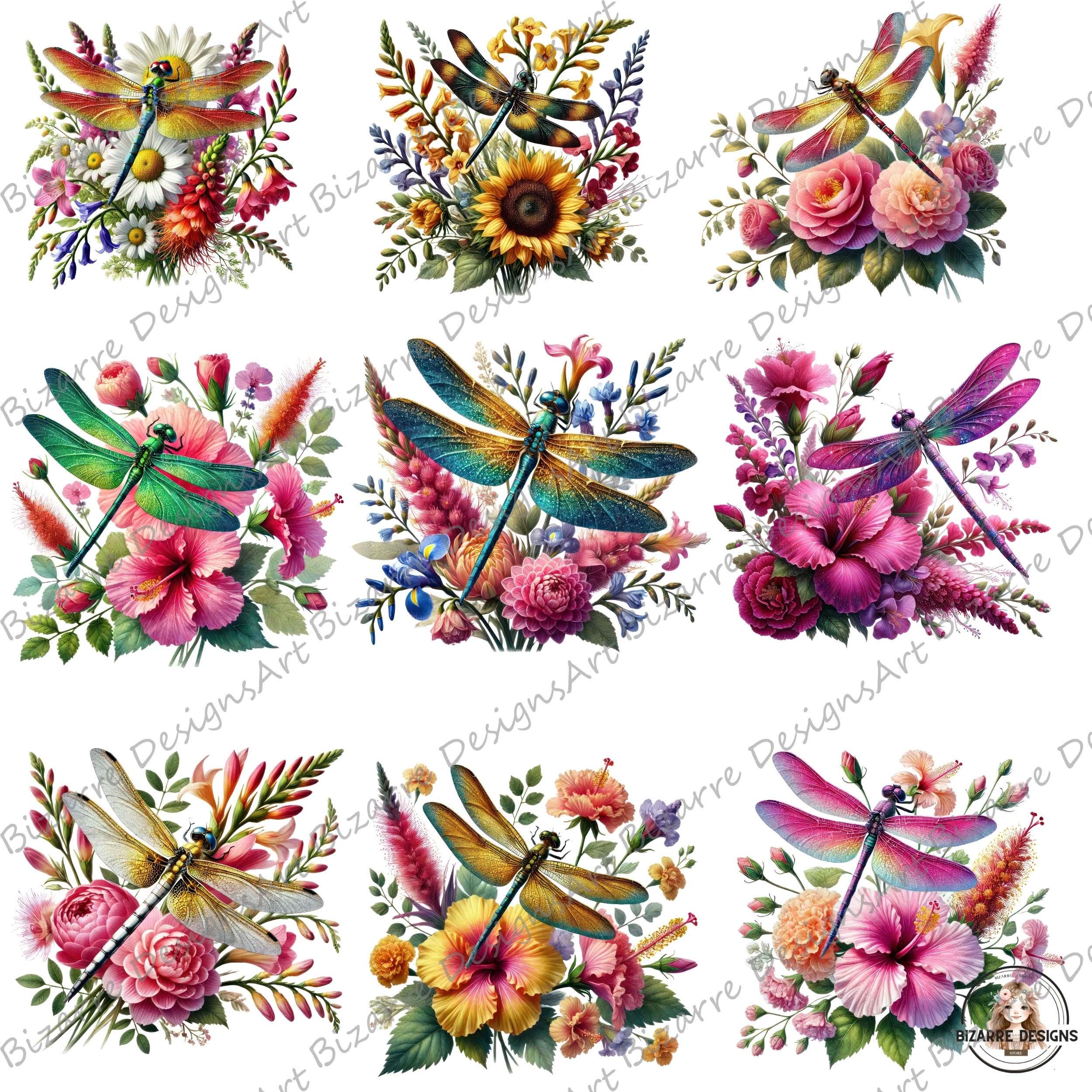 Floral Dragonflies Clipart, Digital Dragonflies for DIY Invitations ...