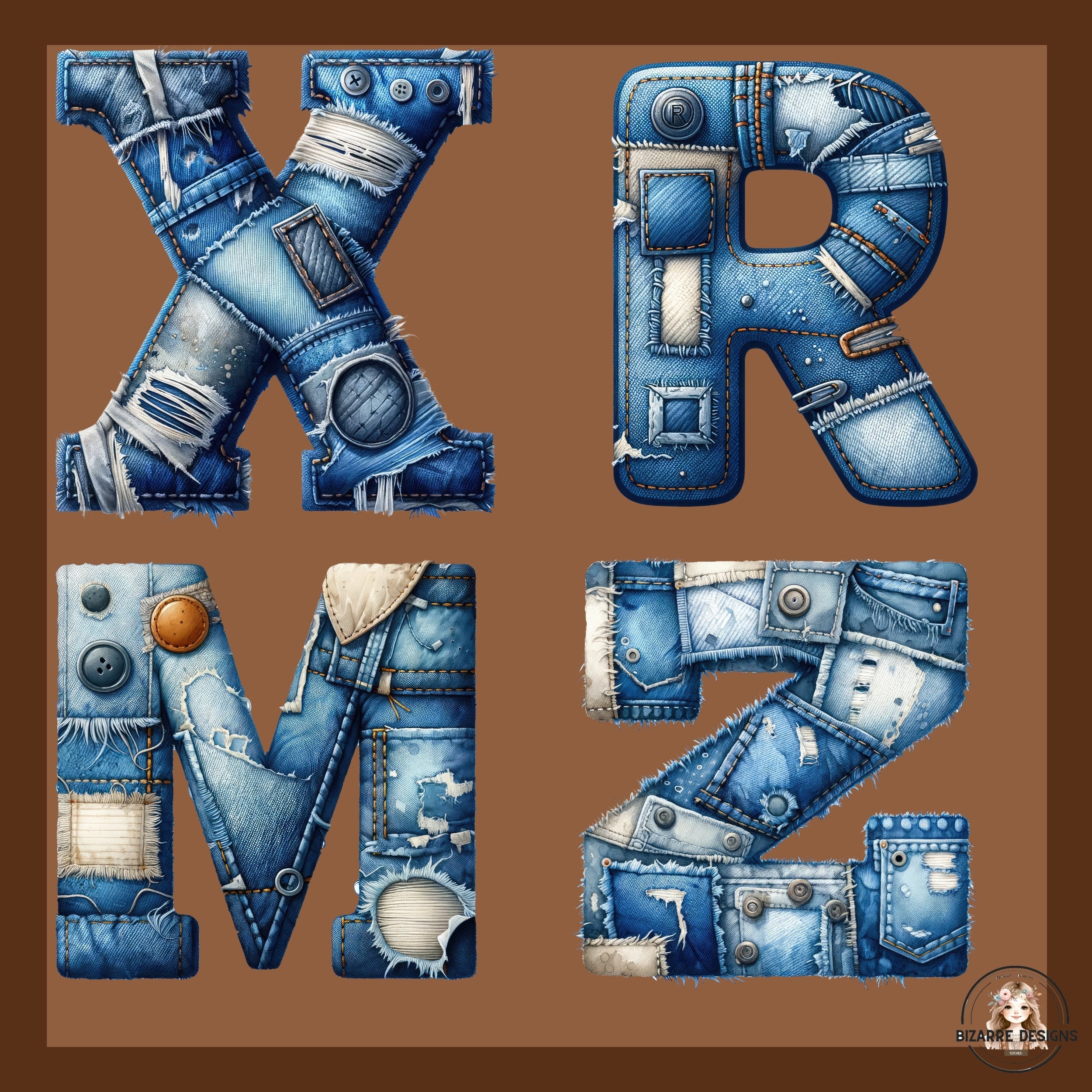 Denim Alphabet, Denim Clipart, Watercolor Denim Clipart, Denim Jeans ...