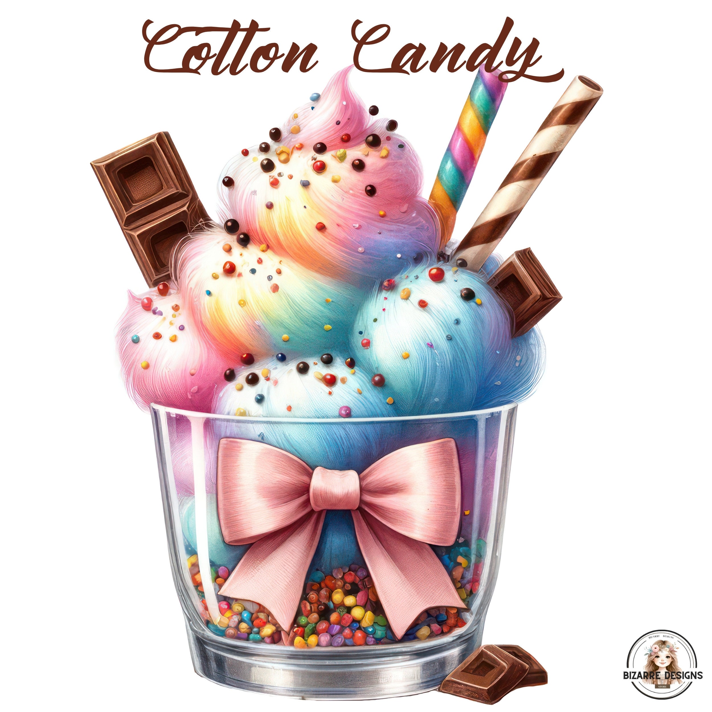 Cotton Candy Clipart, Sweets Clipart, Watercolor Cotton Candy, Cakes ...