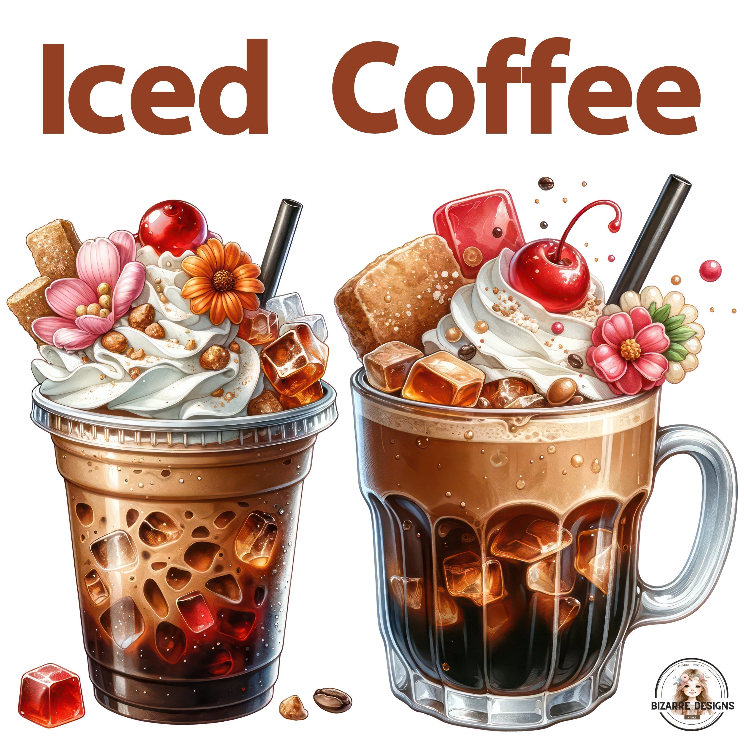 Iced Coffee Clipart Bundle, Coffee Mug Clipart, Summer Coffee Floral ...