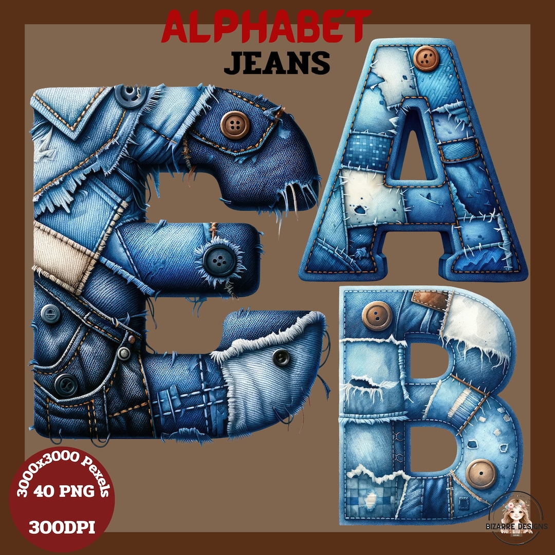 Denim Alphabet, Denim Clipart, Watercolor Denim Clipart, Denim Jeans ...