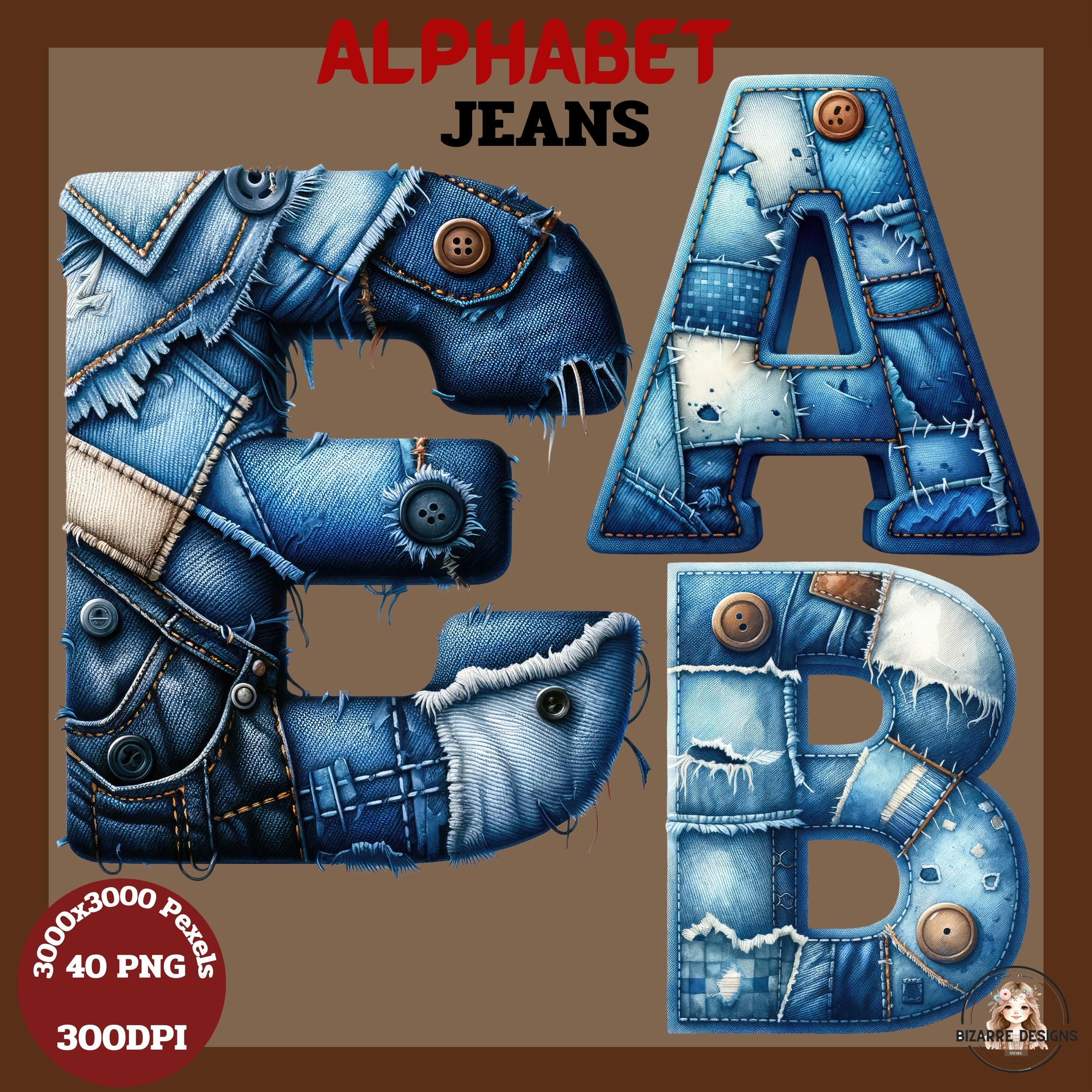 Denim Alphabet, Denim Clipart, Watercolor Denim Clipart, Denim Jeans ...