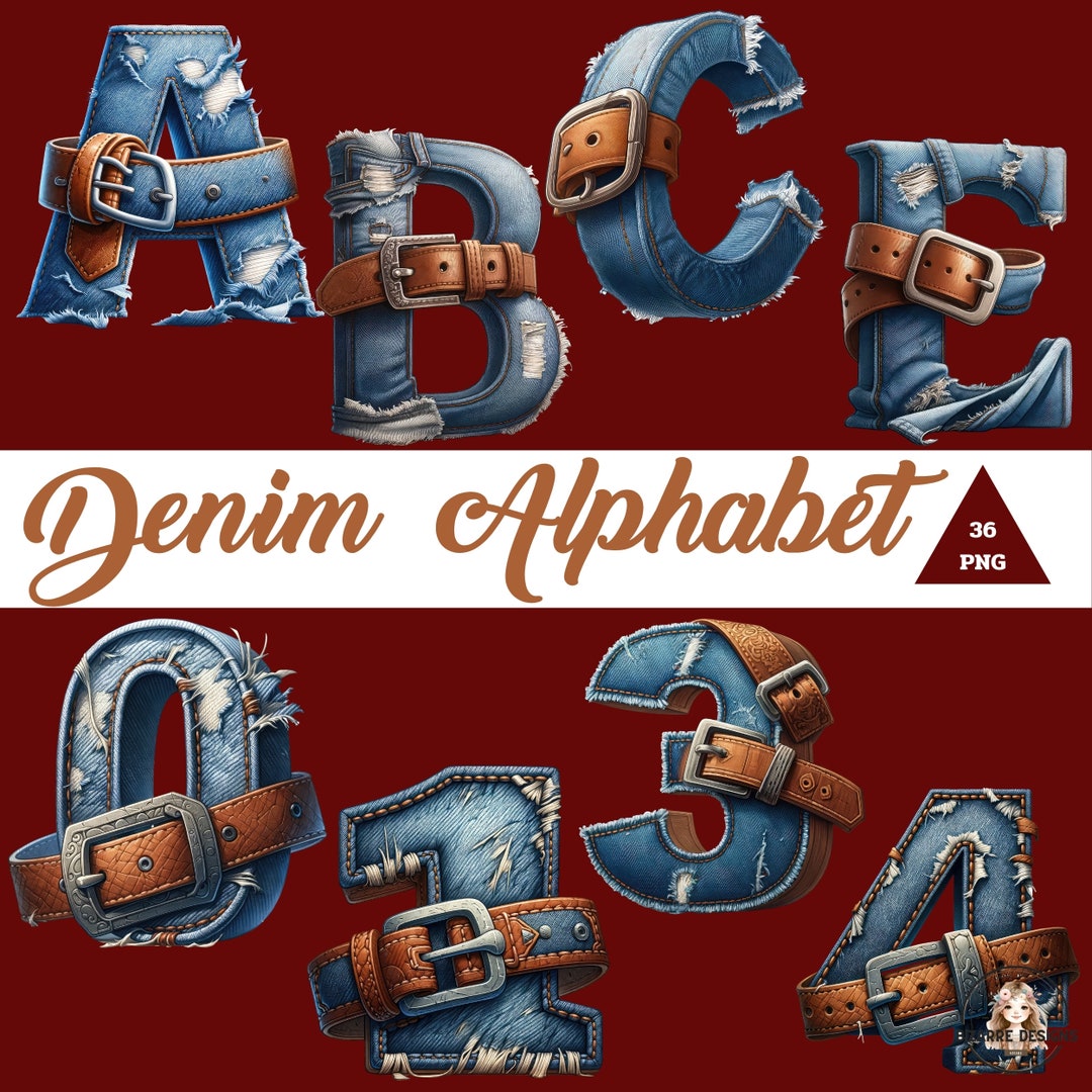 Denim Alphabet, Denim Clipart, Watercolor Denim Clipart, Denim Jeans ...