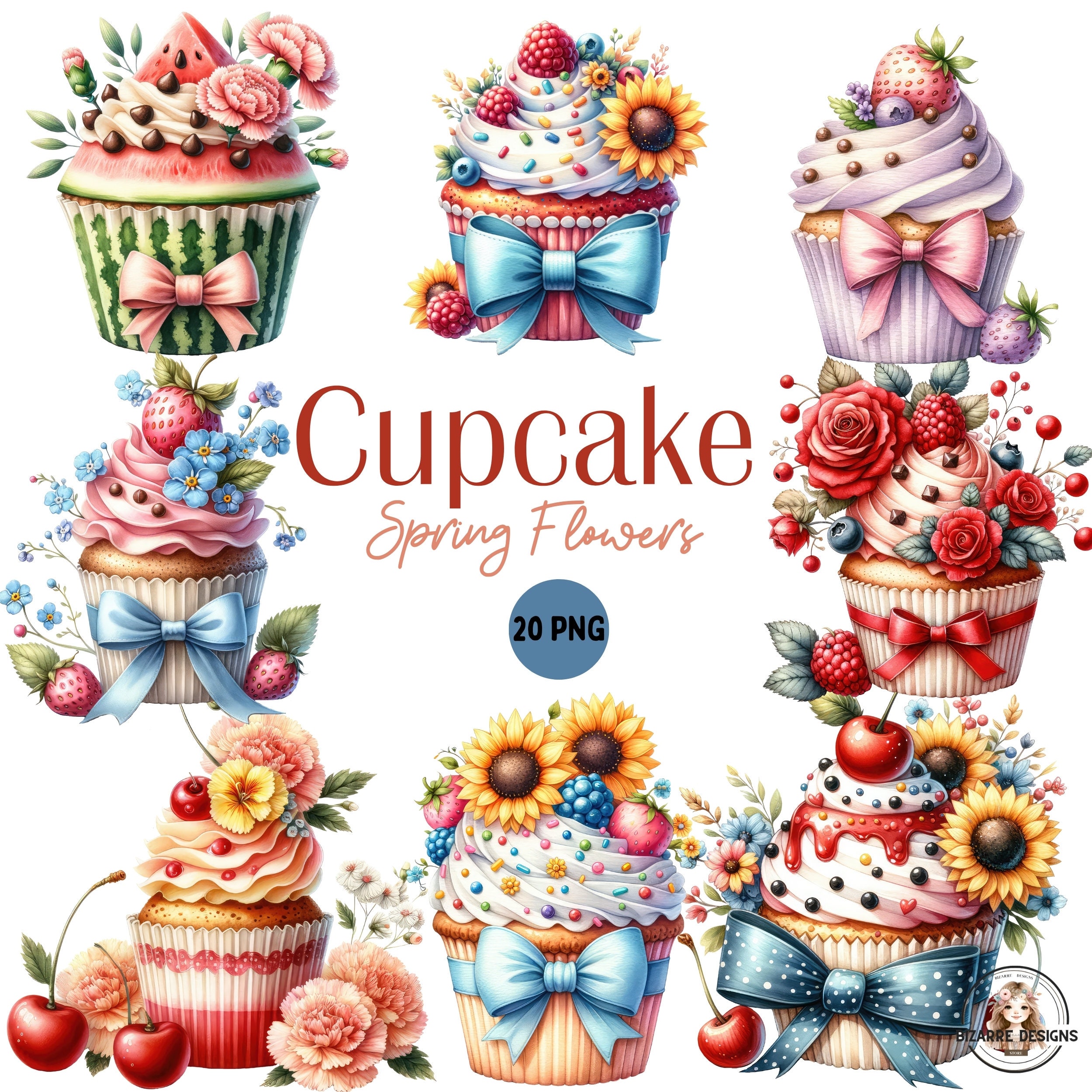 Spring Flowers Cupcake Clipart,lavender Cupcake,- 20 High Quality Pngs ...
