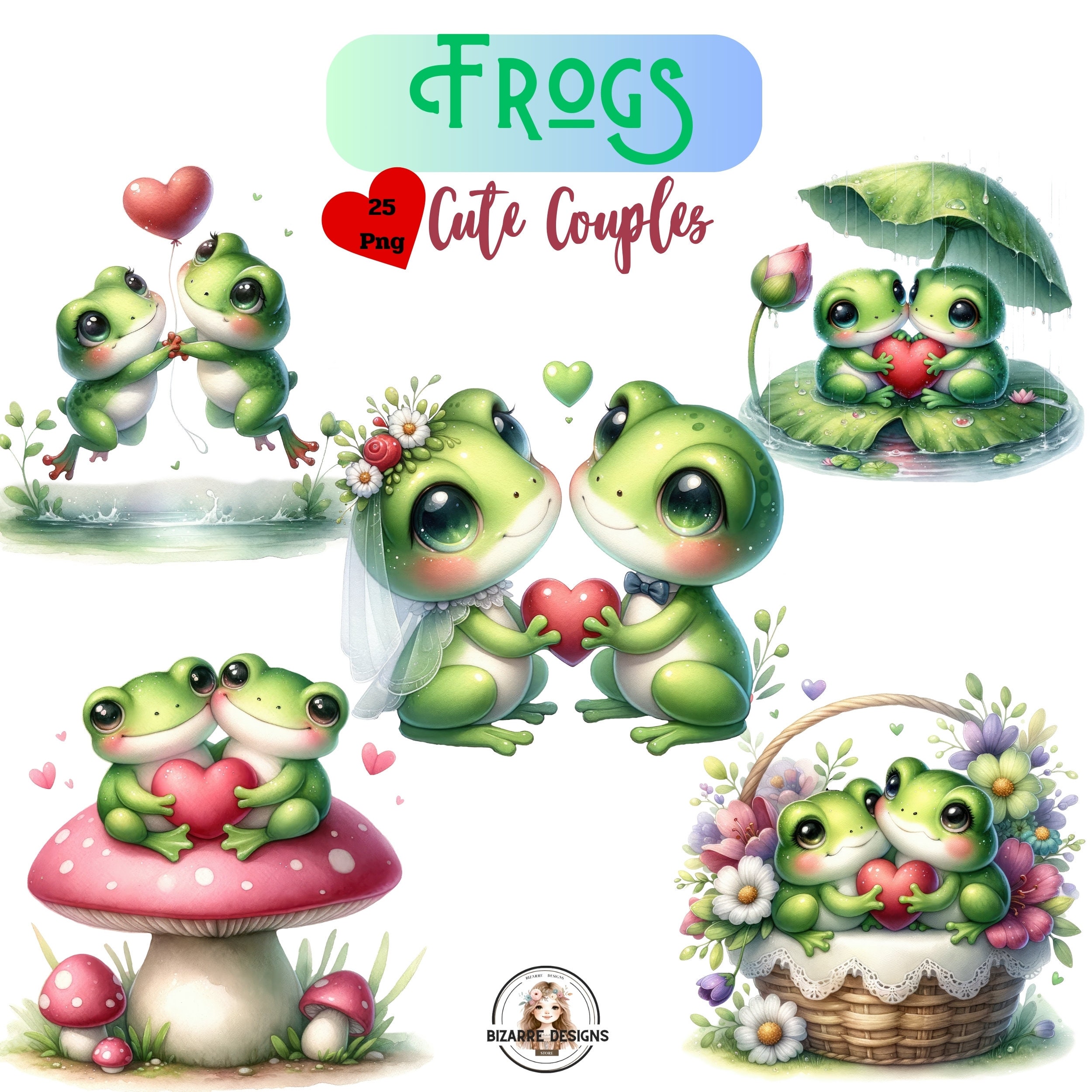 Couple Frog Clipart,watercolor Sublimation Clipart Bundle,cute Frog Png ...