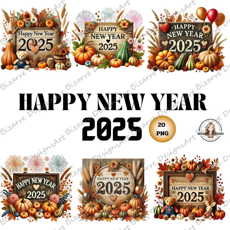 Fall Happy New Year 2025 Clipart, Autumn Harvest, Fall Leaves Print ...