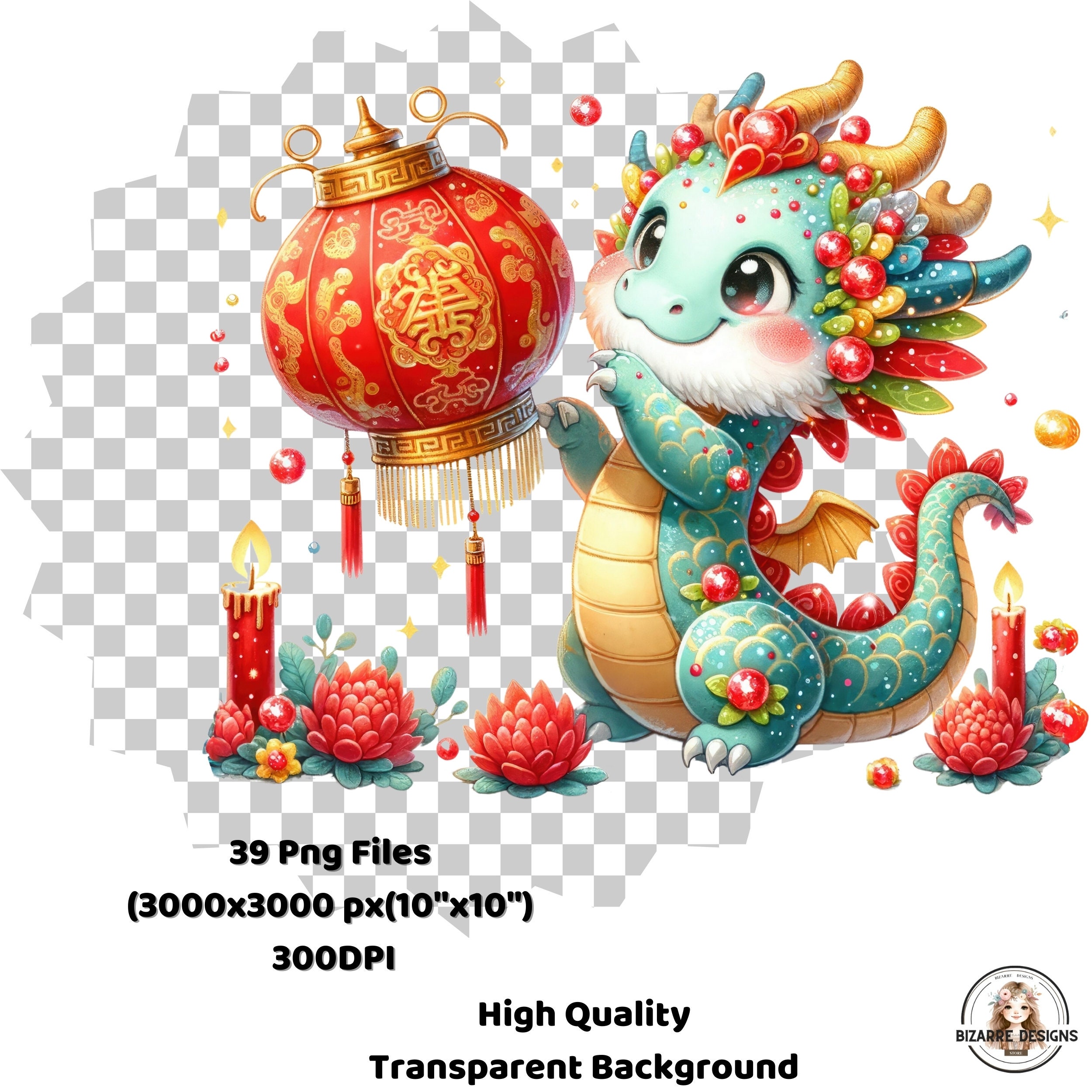 Cute Dragon Crystal Clipart, Chinese New Year Watercolor Clipart, Lion ...