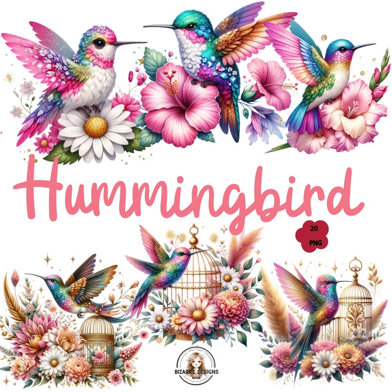 Hummingbirds Clipart, 20 PNG, Watercolor Hummingbirds Images Bundle ...