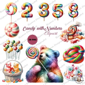 Candy Clipart,lollipop Clipart, Candy PNG, Number Candy,rainbow Candy ...