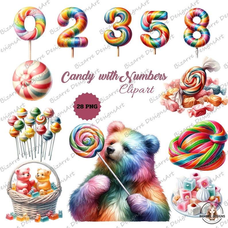 Candy Clipart,lollipop Clipart, Candy PNG, Number Candy,rainbow Candy ...