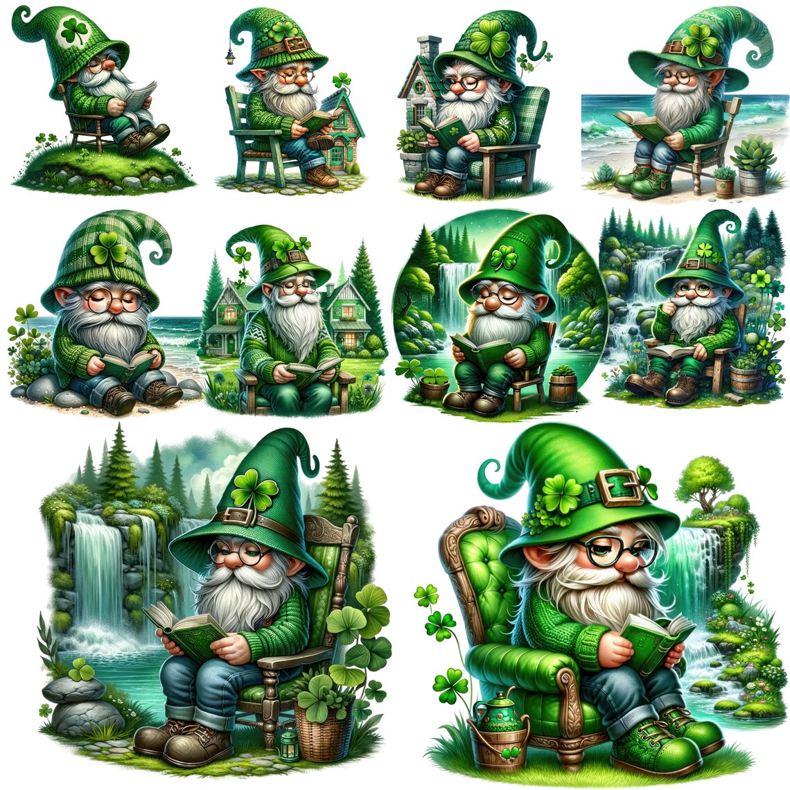 St. Patrick's Day Gnome Clipart, Gnome Clipart Bundle,watercolor Nature ...