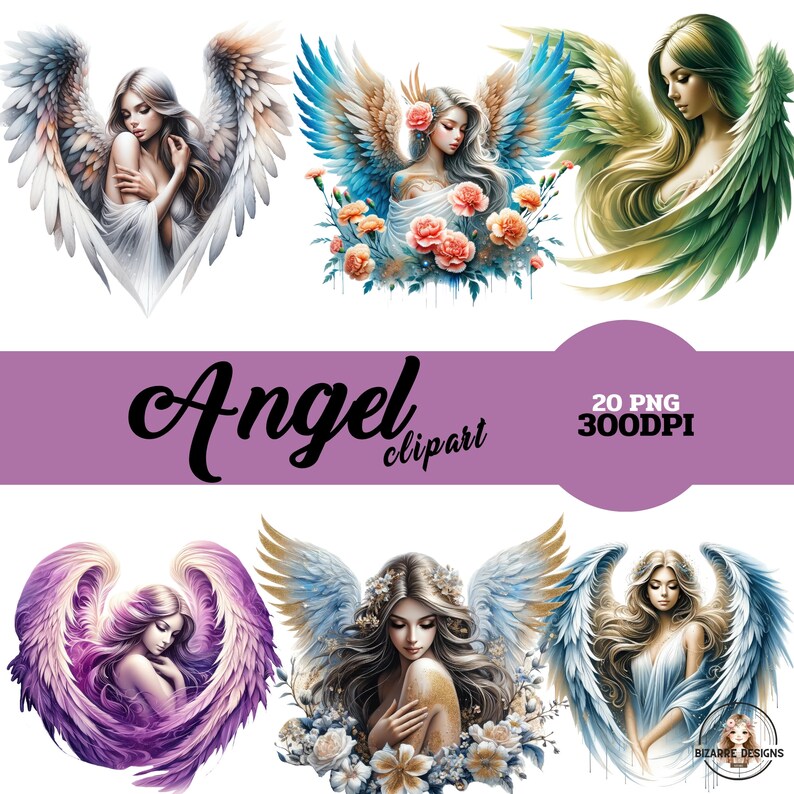 Angel Clipart, Heavenly Angel Clipart Bundle, 20 High-quality Designs ...