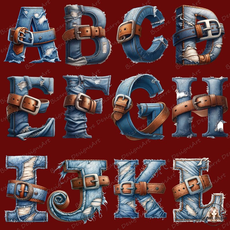 Denim Alphabet, Denim Clipart, Watercolor Denim Clipart, Denim Jeans ...