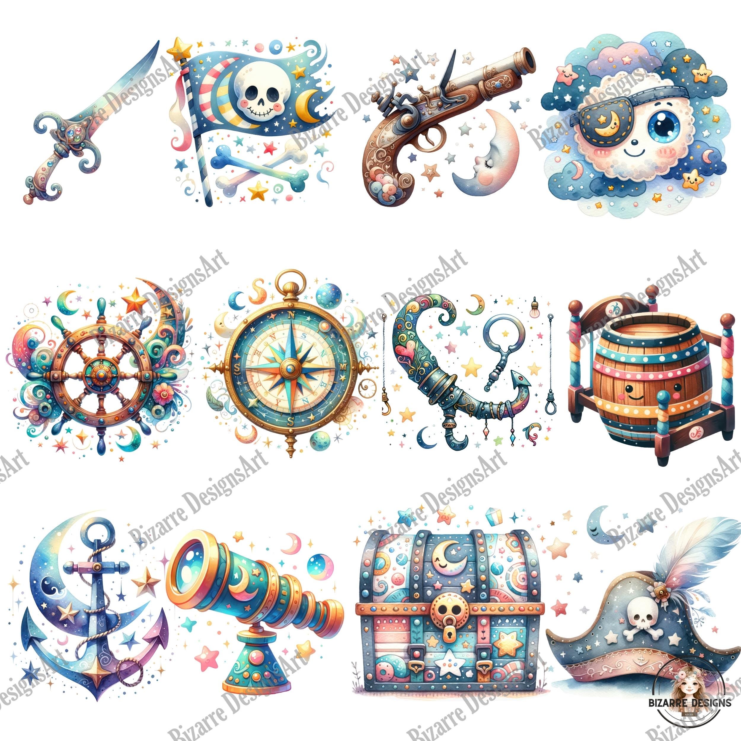 Watercolor Pirates Clipart, Cute Pirate Clip Art, Pirate Ship, Pirate ...