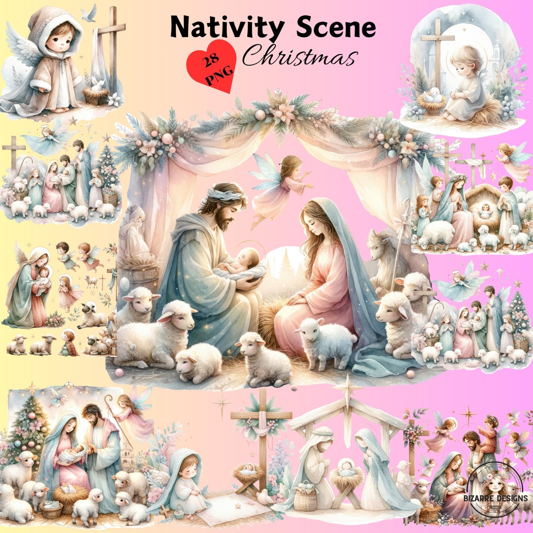 Christmas Nativity Scene Clipart, Nativity PNG, Xmas Watercolor ...